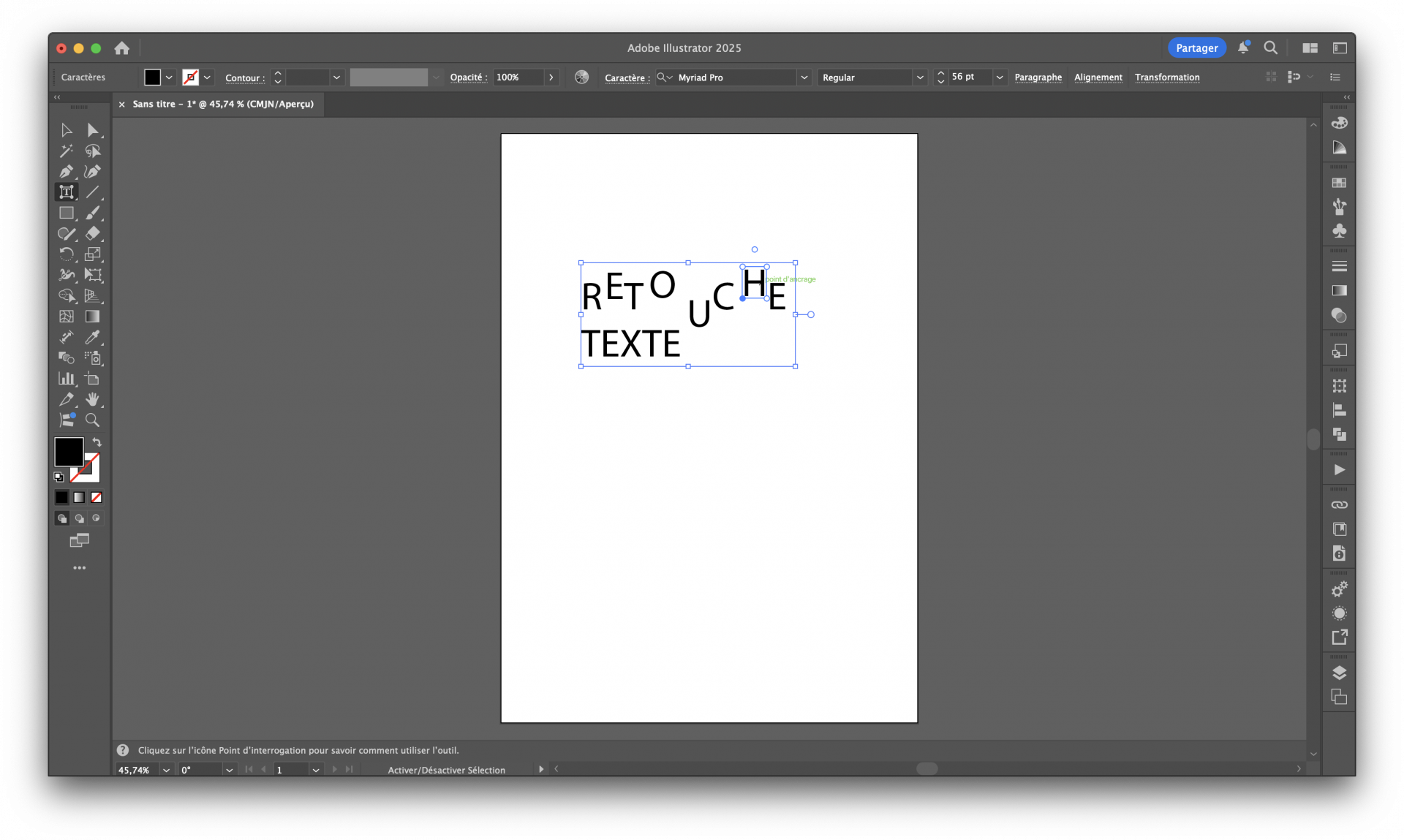 Comment utiliser outil retouche de texte illustrator